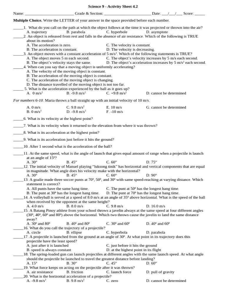 Activity Sheet #4.2 | PDF | Acceleration | Mechanics