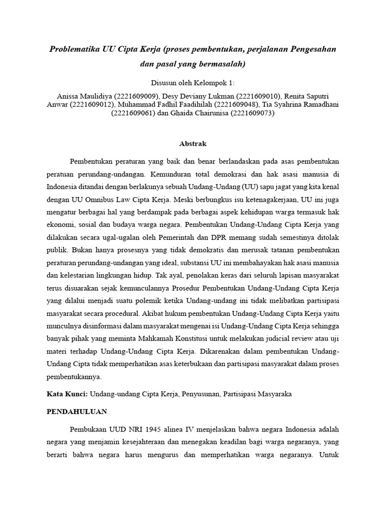 Paper Kelompok 1 (Uu Cipta Kerja) | PDF