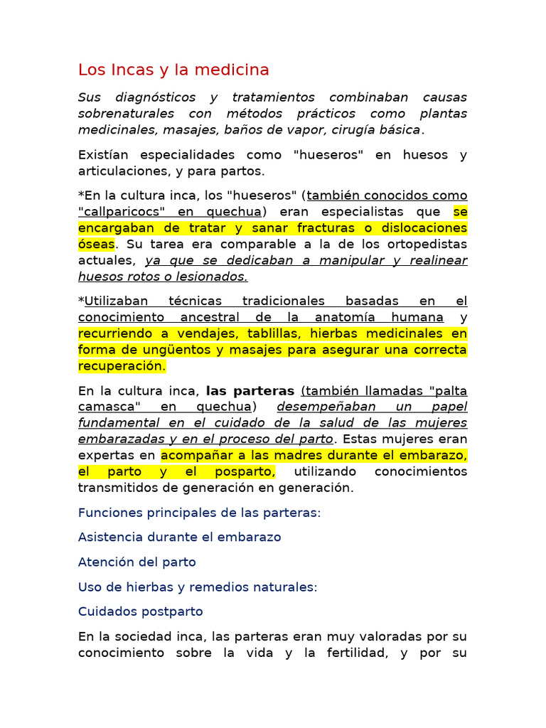Medicina Inca: Prácticas y Especialidades | PDF | Medicina | Rituales