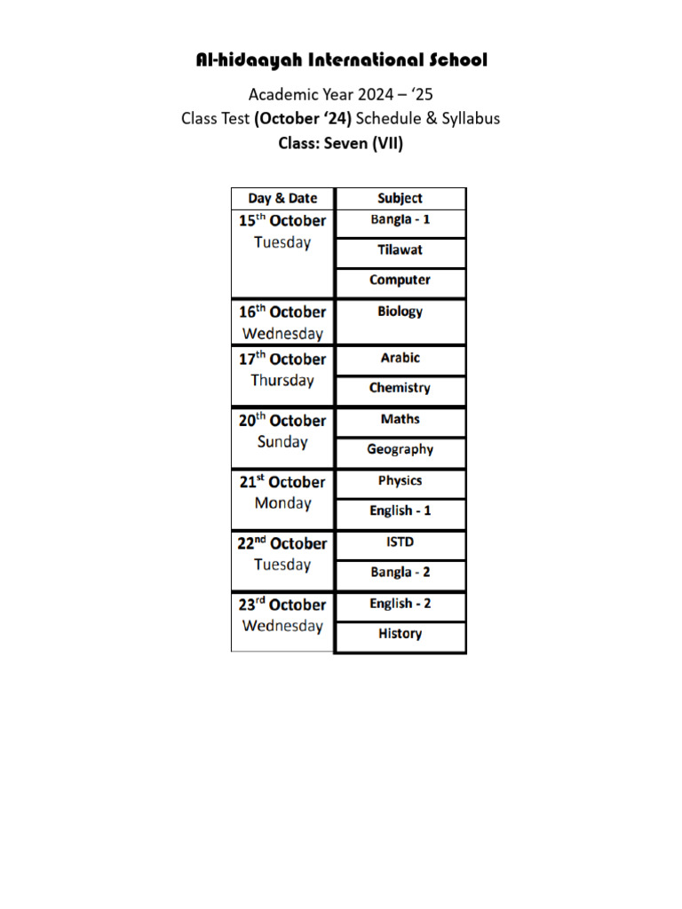 7B-2 October CT Schedule | PDF