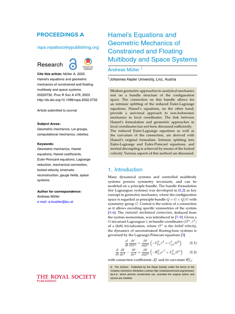 Muller - Hamel's Equations and Geometric Mechanics of Constrained and ...