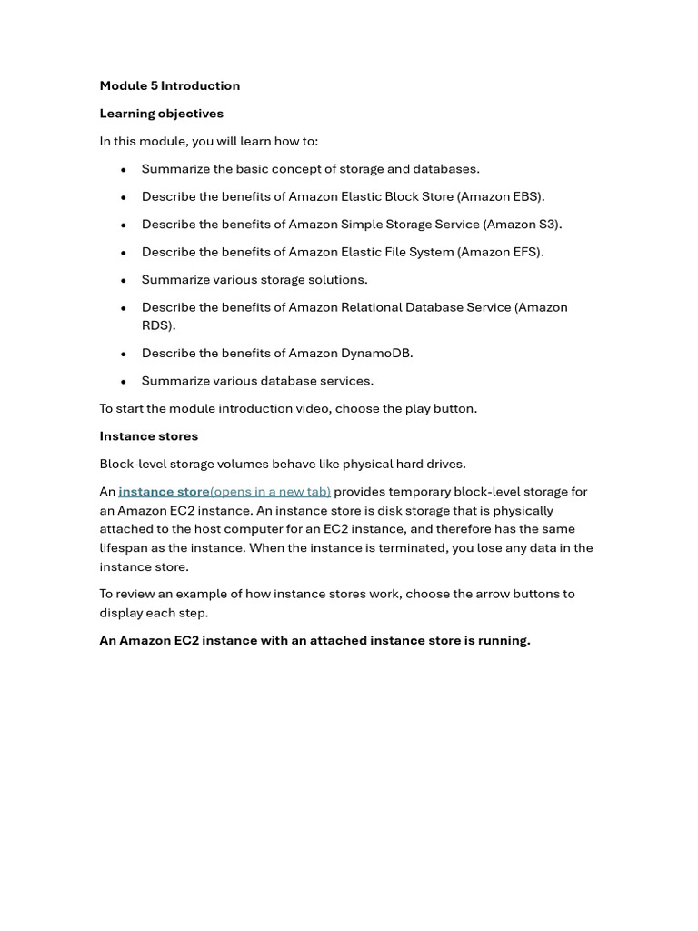 Module 5 Instance Stores and Amazon Elastic Block Store (Amazon Store ...