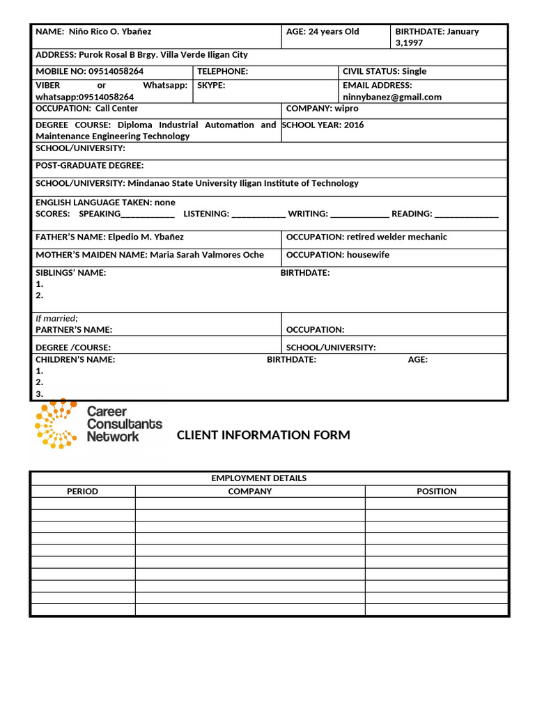 CCN - Client Information Form Template | PDF