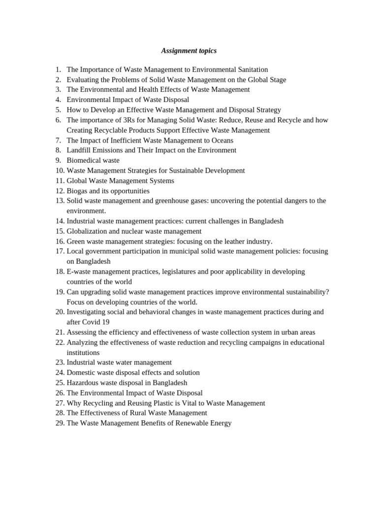 Assignment topics | PDF | Waste Management | Waste