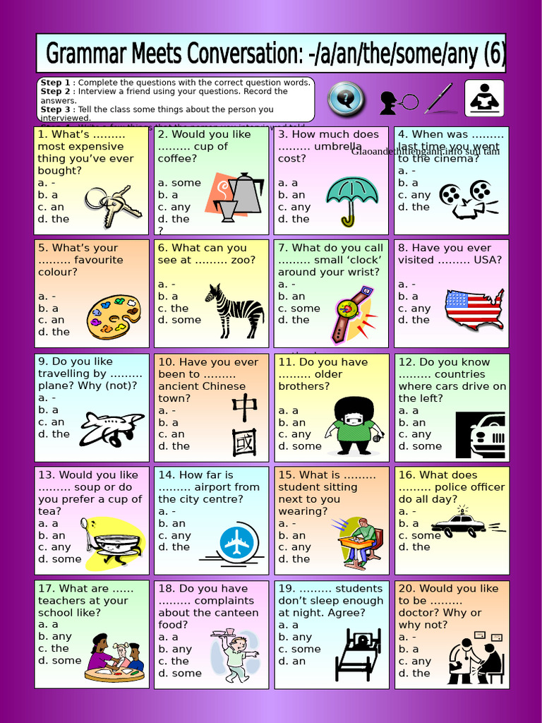 Grammar Meets Conversation A An The Some Any 6 Ask Fun Activities Games ...