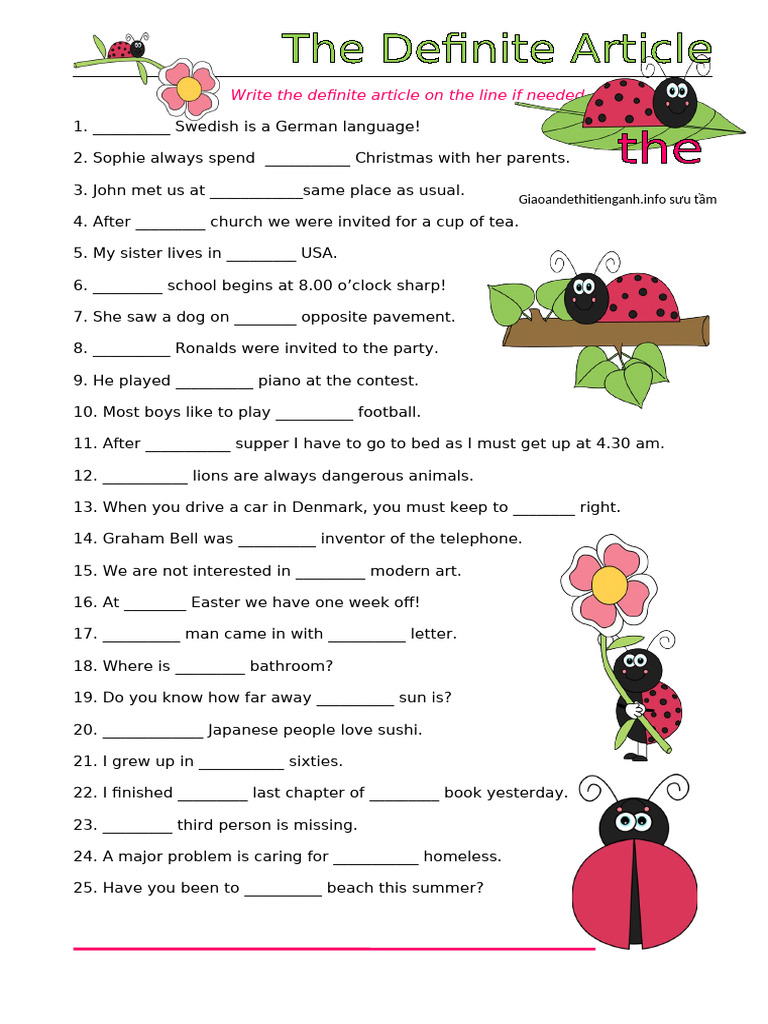 The Definite Article Exercises Fun Activities Games Grammar Drills ...