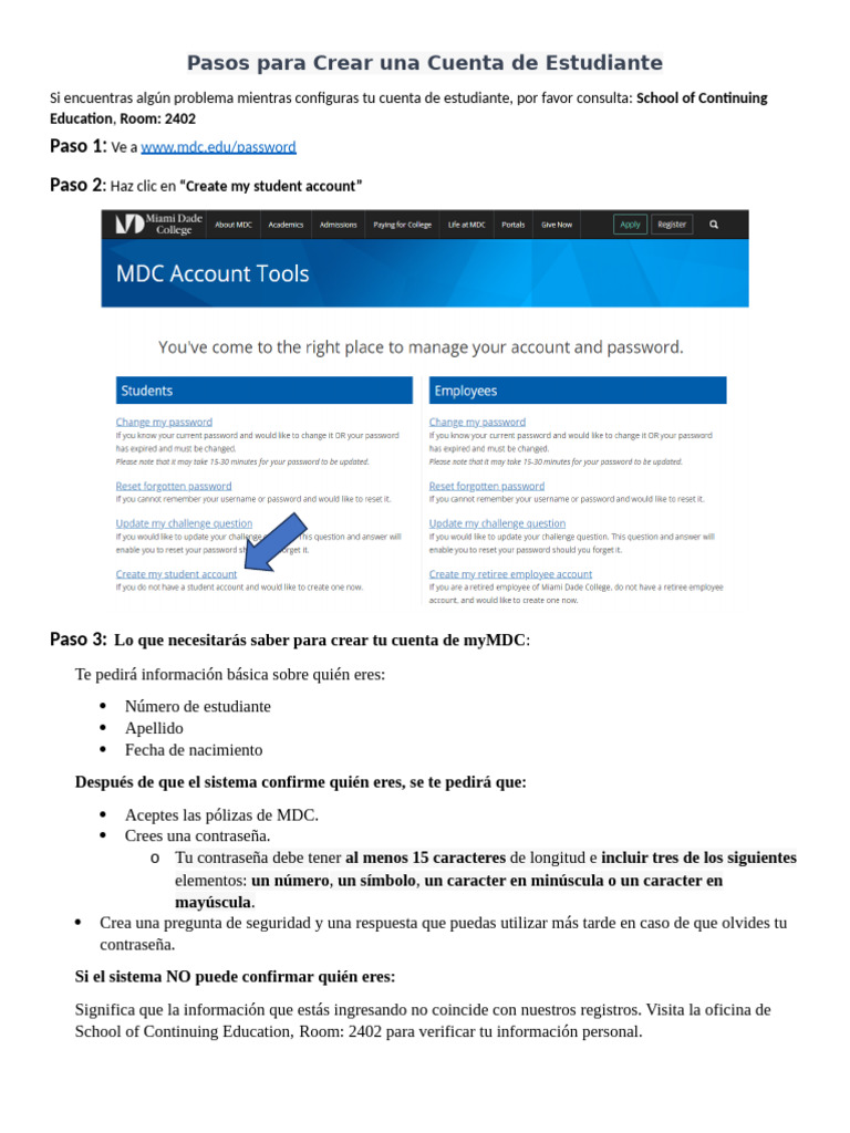 Steps For Stu Acct in Spanish | PDF | Contraseña