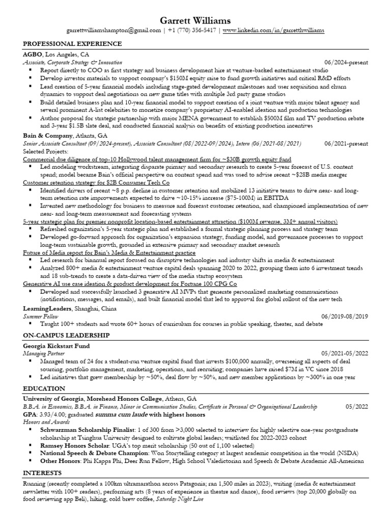 Garrett Williams Resume | PDF | Venture Capital | Corporate Finance