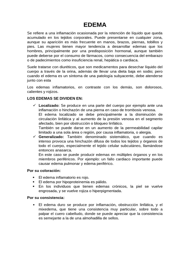 Tipos y causas del edema corporal | PDF | Edema | Fisiología