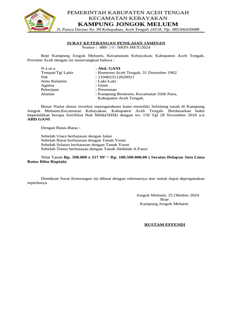 Contoh Surat Jaminan | PDF