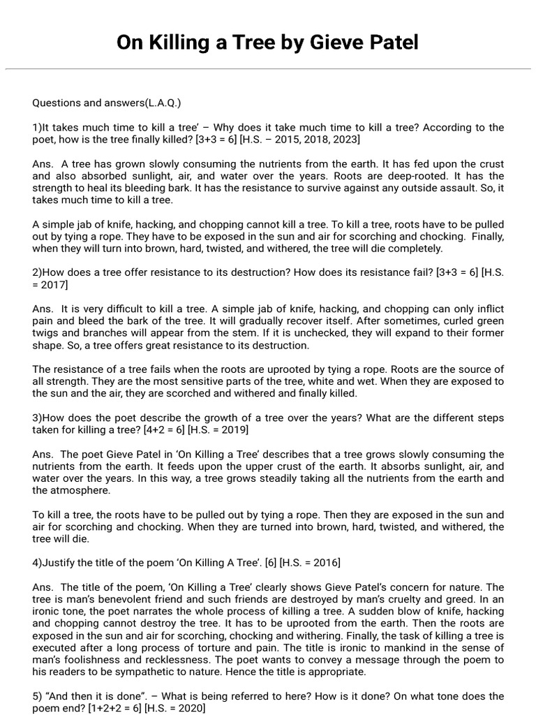 On Killing A Tree - by Gieve Patel | PDF | Trees