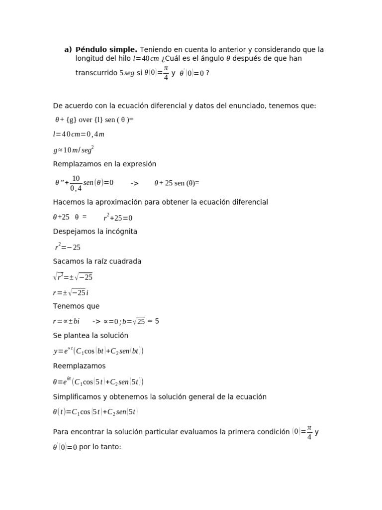 Solución Ejercicio A. Péndulo Simple | PDF | Conceptos matemáticos | Mecánica