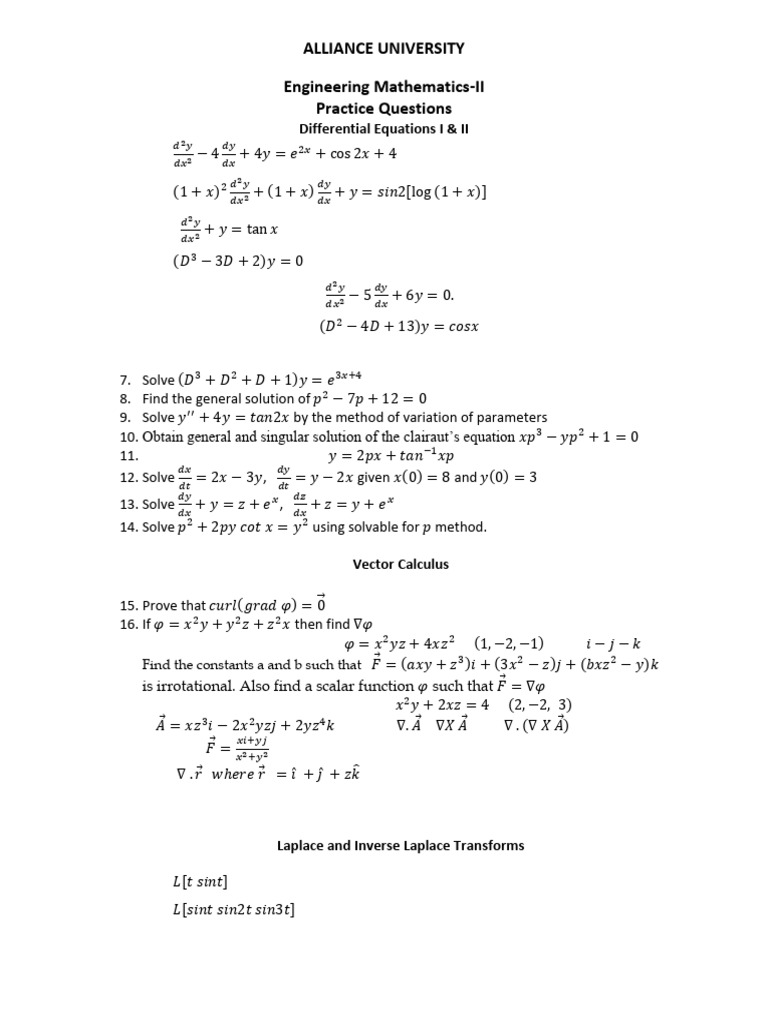 Modified Question Bank - SEM II (NEW) | PDF | Equations | Laplace Transform