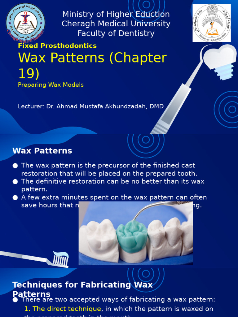 Wax Pattern Techniques in Dentistry | PDF | Dentistry | Dentistry Branches
