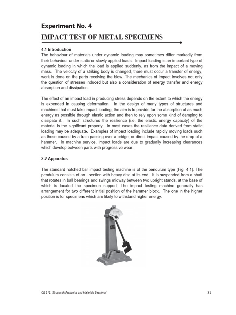 Impact Testing of Metal Specimens | PDF | Elasticity (Physics ...