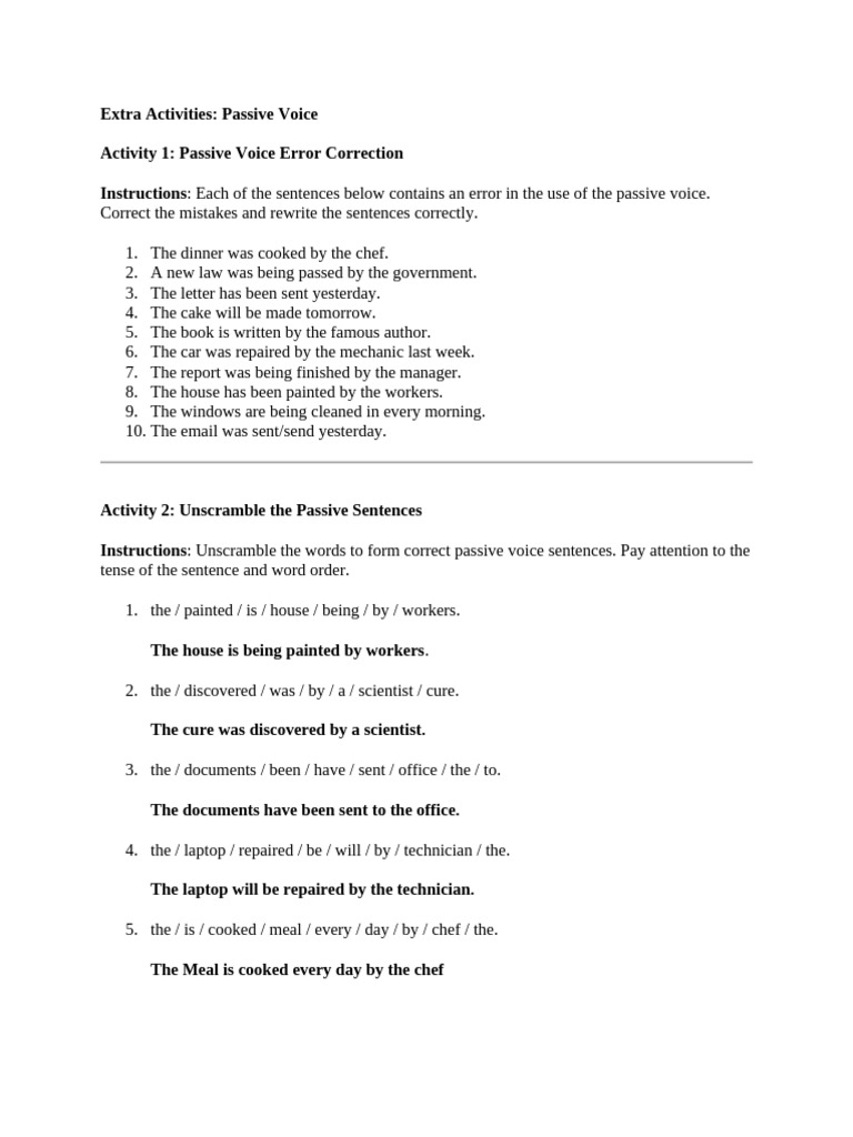 Extra Activities Passive Voice | PDF