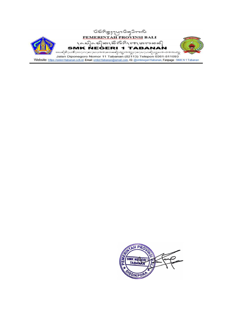 Surat Dari SMKN 1 Tabanan | PDF