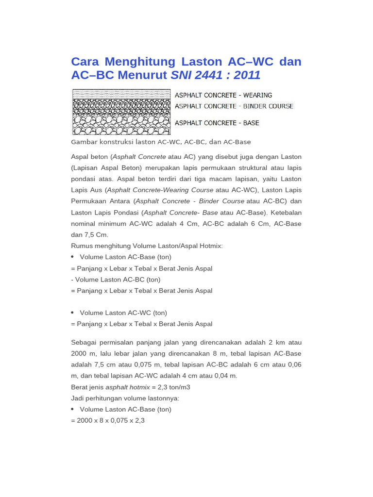 Cara Menghitung Volume Laston AC WC AC BC Dan AC Base | PDF