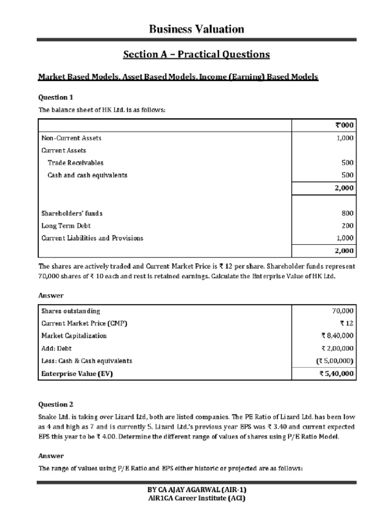 Business Valuation QB | PDF