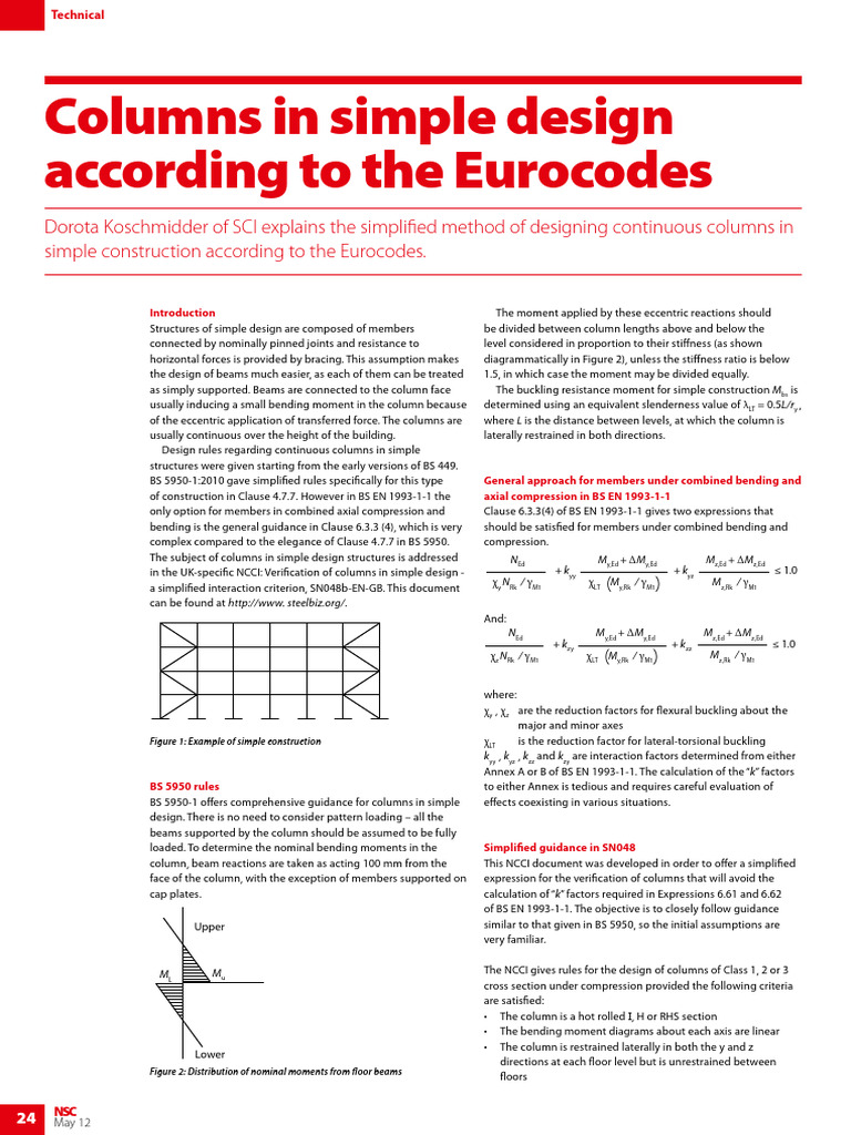 Simplified Eurocode Column Design | PDF | Bending | Buckling