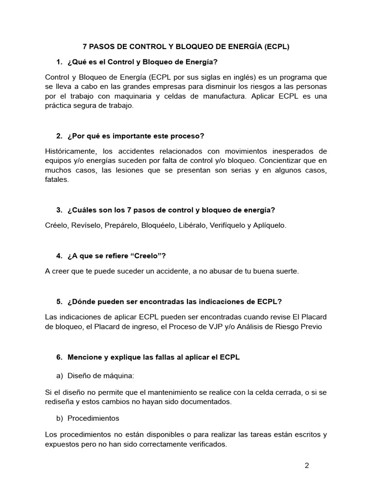 7 Pasos para Bloqueo de Energías ECPL | PDF | Negocios