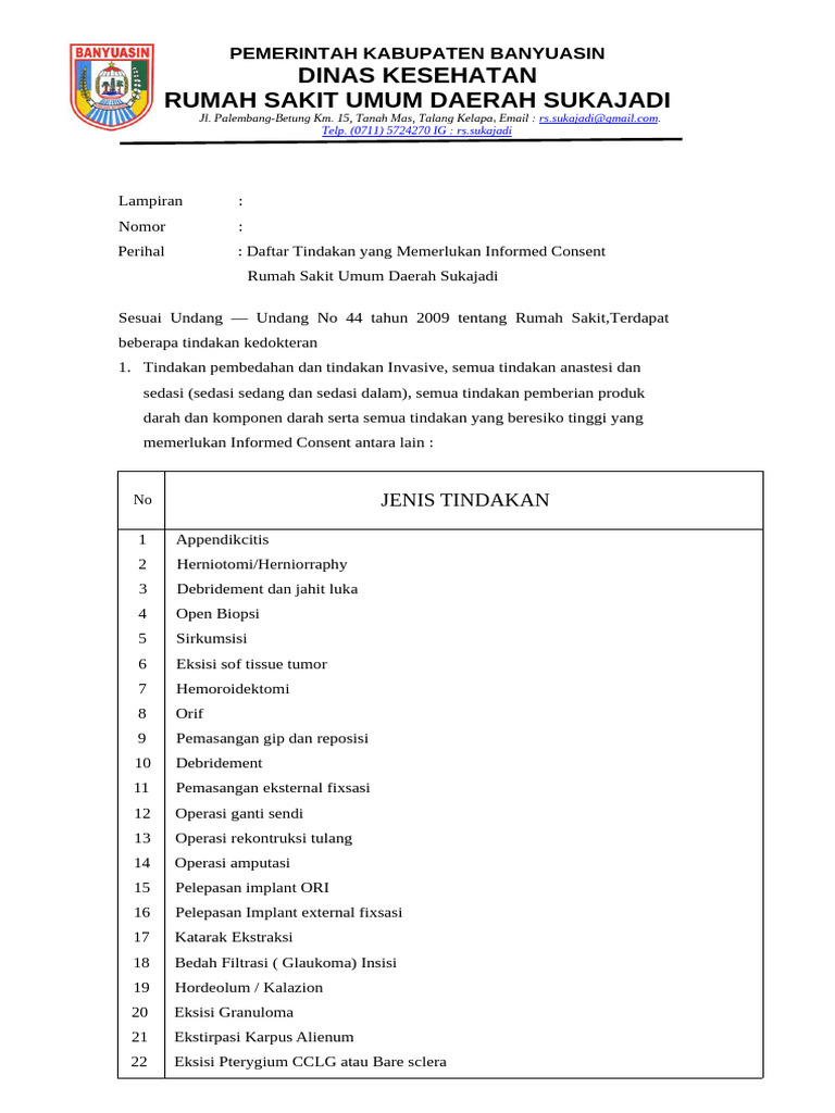 Daftar Tindakan Yang Memerlukan Inform Consent | PDF