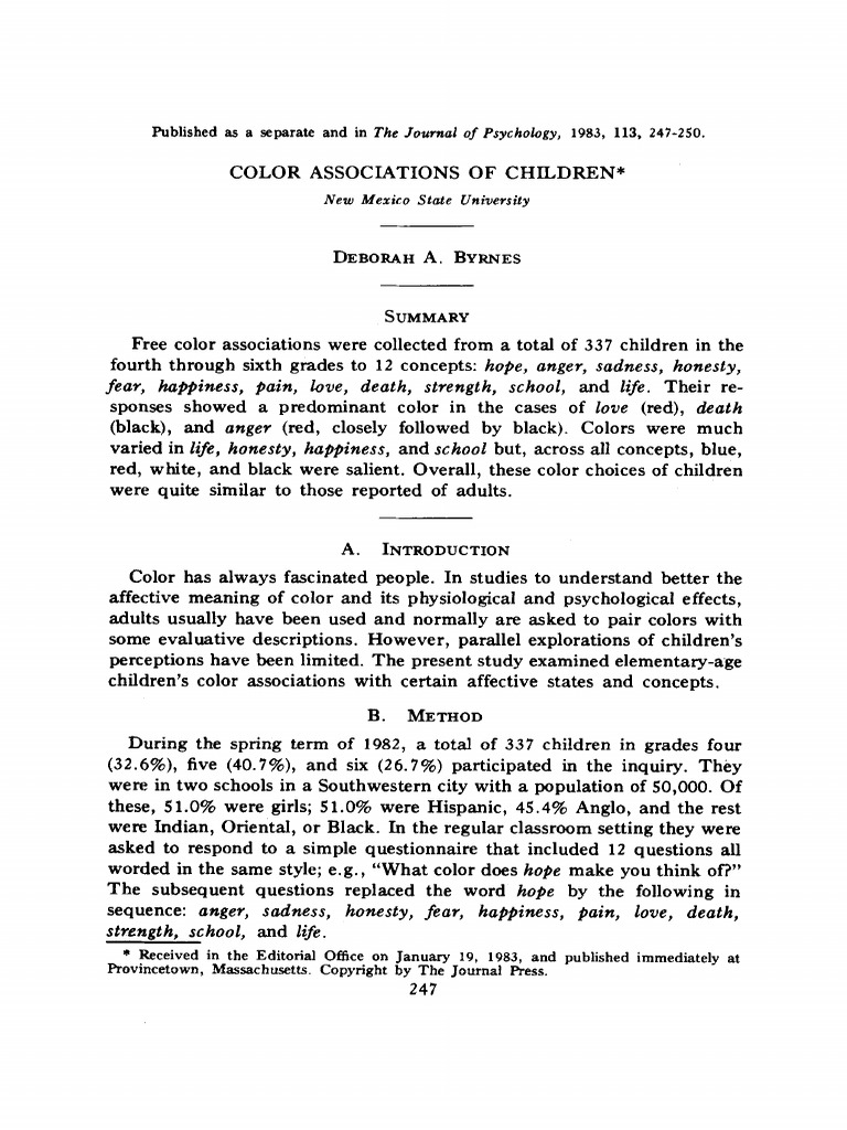 Color Associations of Children - byrnes1983 | PDF | Anger | Cognition
