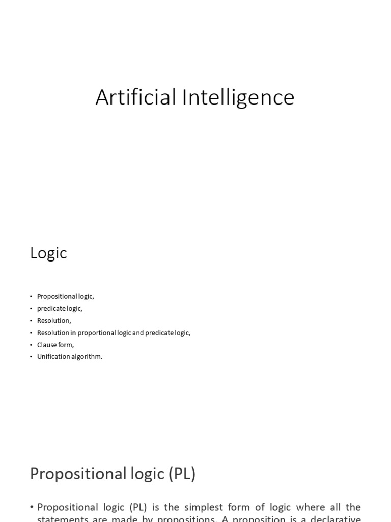 Logic Unit 3 Artificial Intelligance | PDF | Logic | Proposition