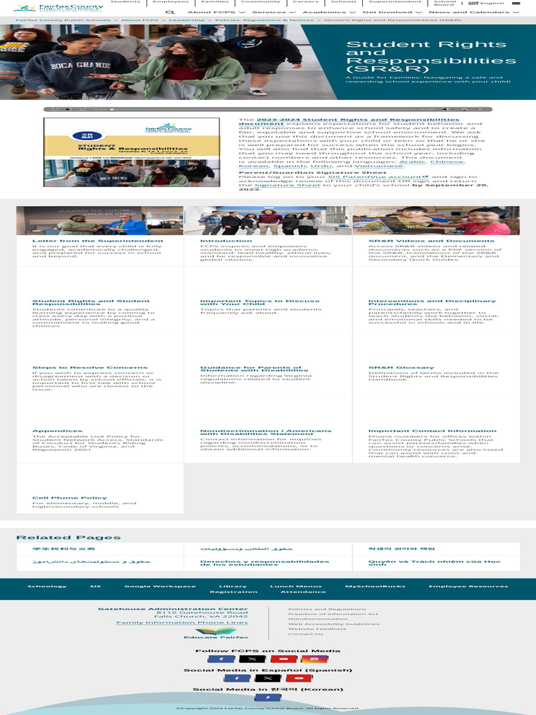 Student Rights and Responsibilities (SR&R) Fairfax County Public Schools | PDF | Policy