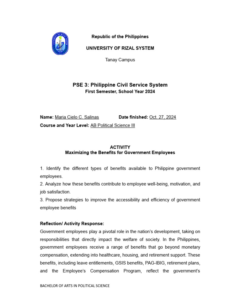 PSE 3, Act. 4 - Maximizing The Benefits For Government Employees | PDF | Employment | Welfare