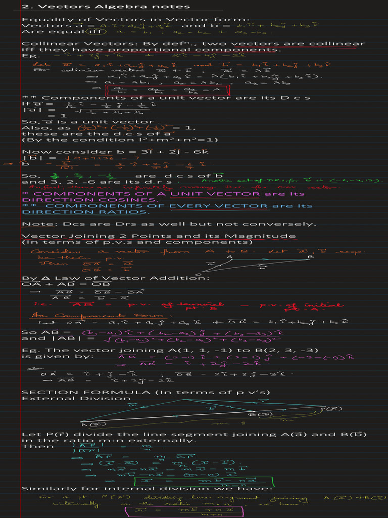 Vectors Algebra Notes | PDF