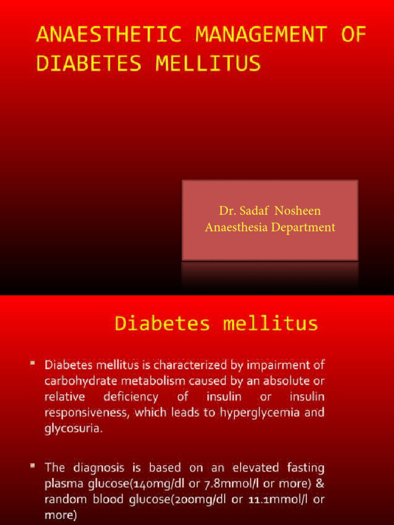 Anaesthetic Management of DM | PDF