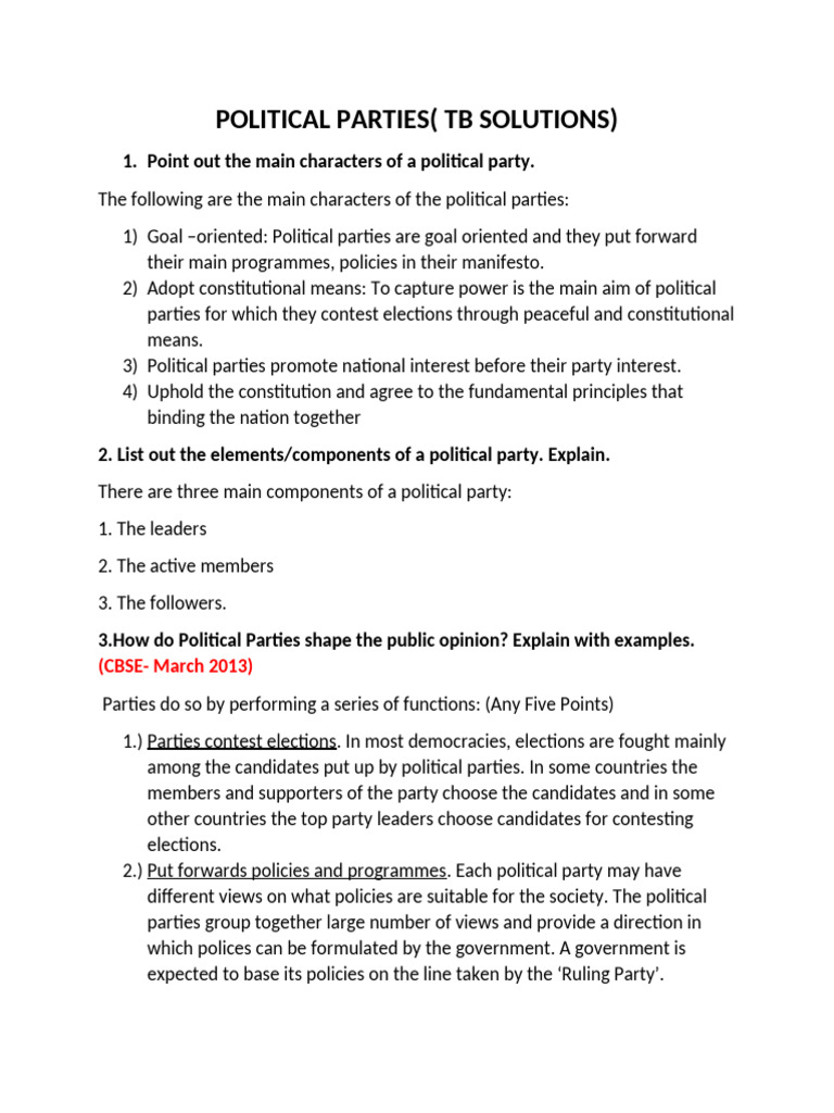 Political Parties: Key Features & Challenges | PDF | Political Parties ...