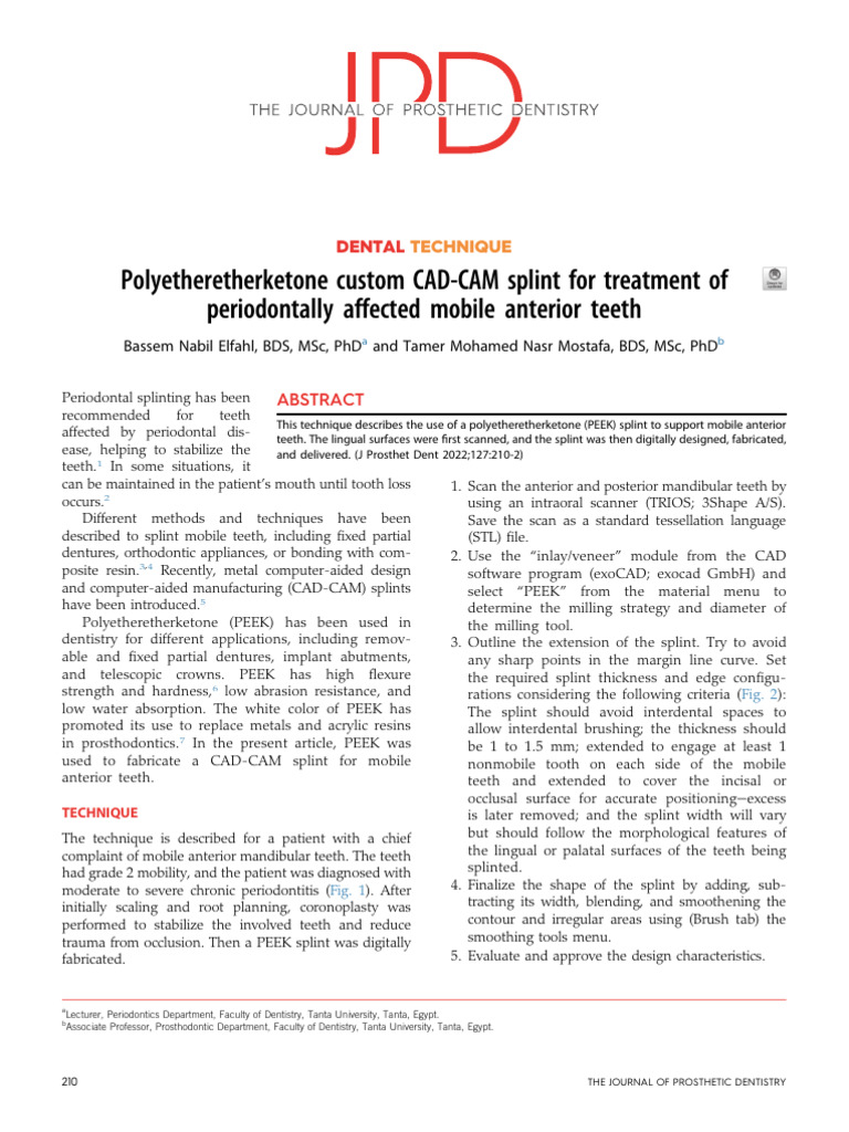 Polyetheretherketone Custom CAD CAM Splint For Tre | PDF | Dentistry ...