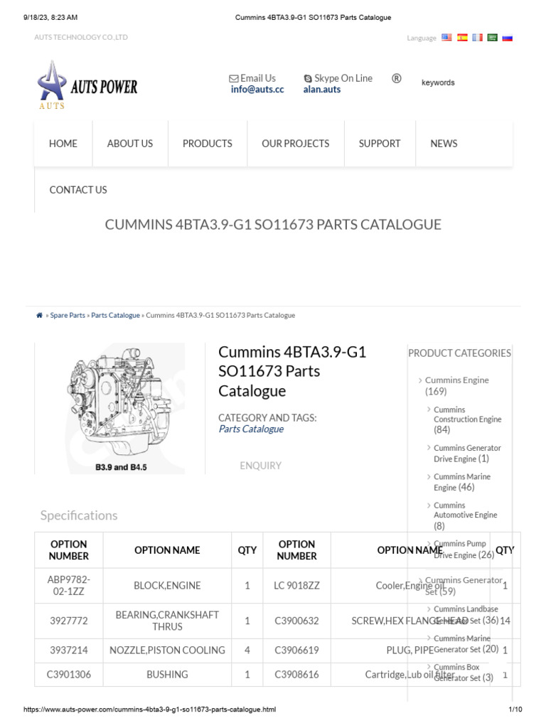 Cummins 4BTA3.9-G1 SO11673 Parts Catalogue | PDF | Engines | Mechanical ...