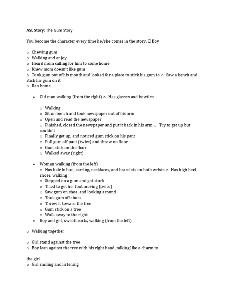 ASL Story: The Gum's Journey | PDF | Language Arts & Discipline | Poetry