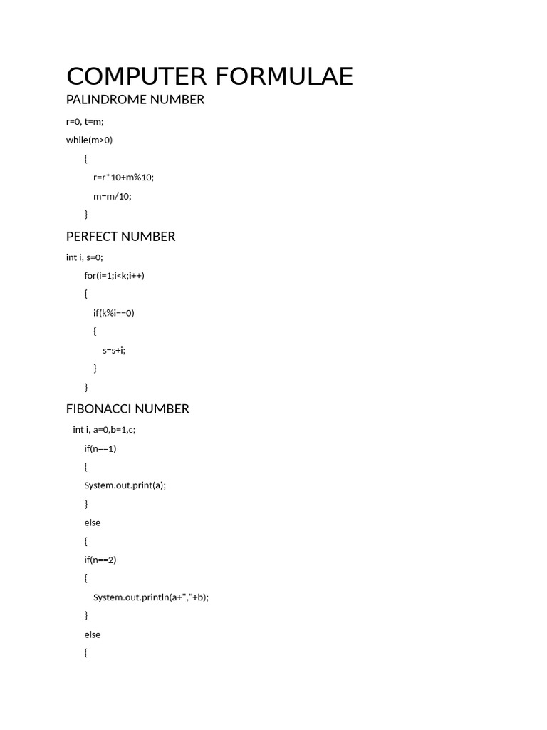 Computer Formulae | PDF