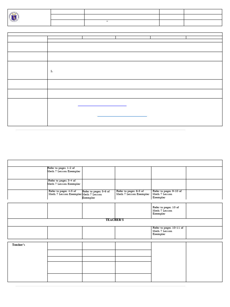 DLL Math 7 q2 Week 2 | PDF | Learning | Mathematics