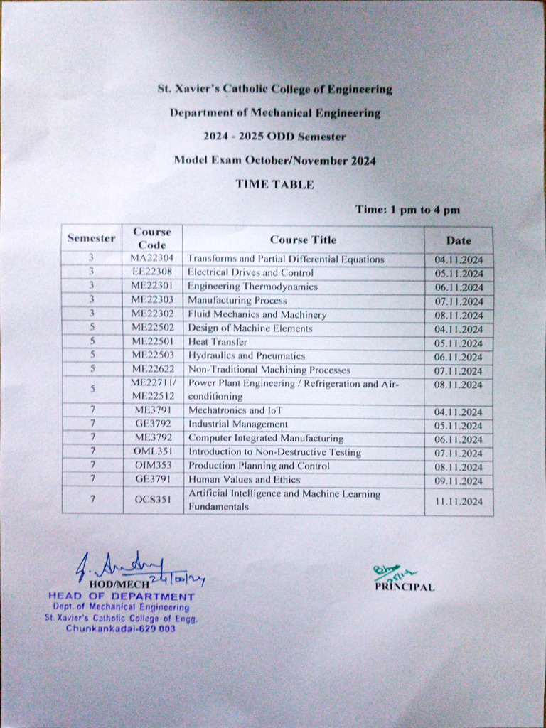 Model Exam Time Table 2024 | PDF
