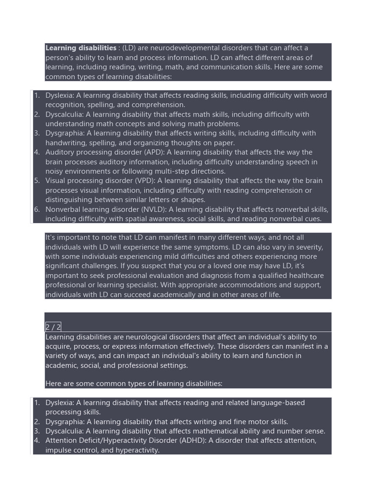 Learning disabilities | PDF | Learning Disability | Behavioural Sciences