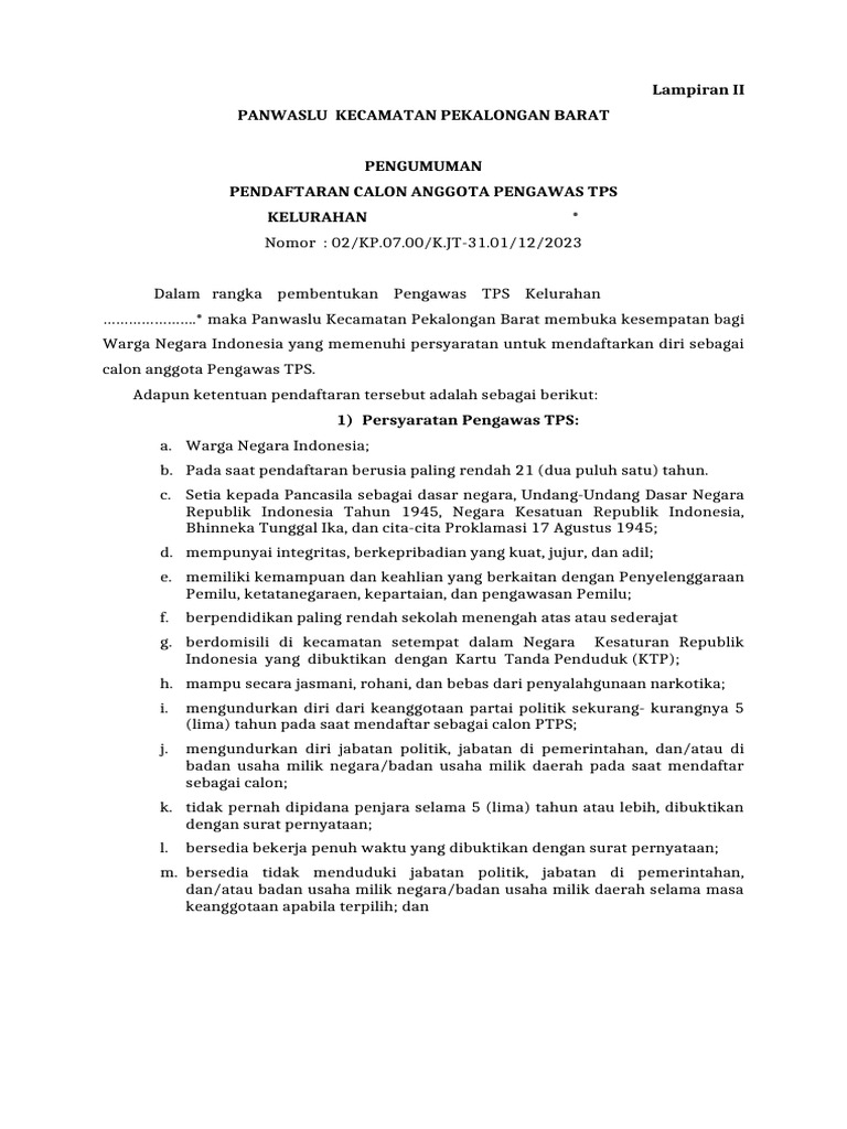 Pengumuman Dan Pendaftaran PTPS | PDF