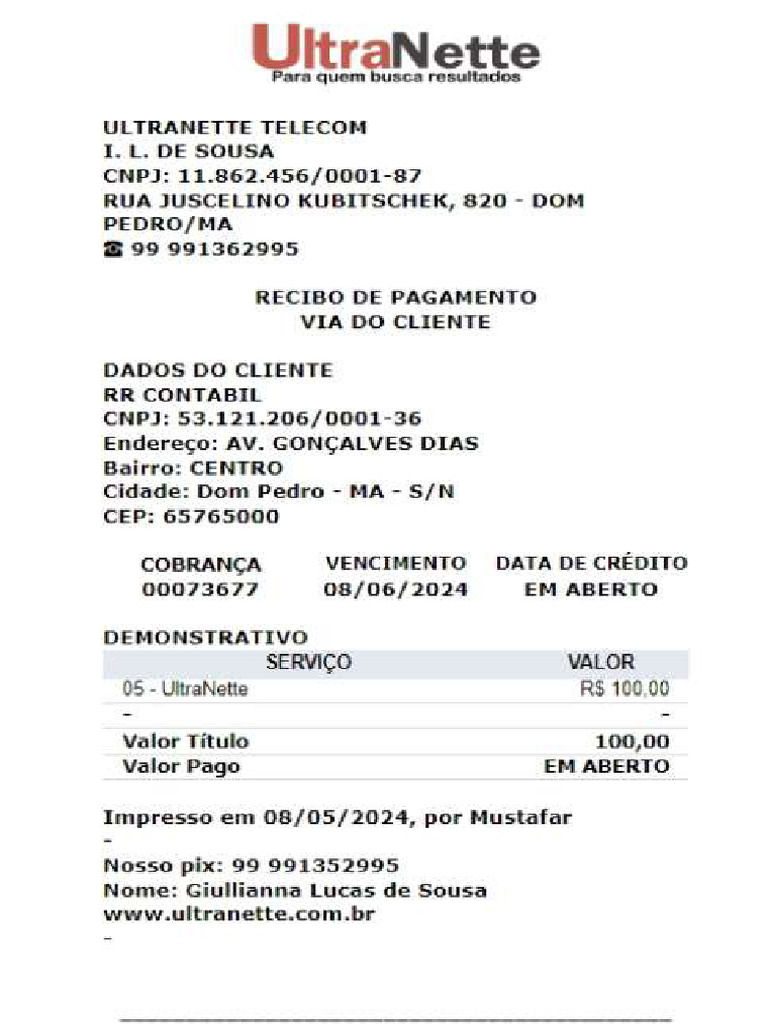 Comprovante Ultranette RRContabil Junho | PDF