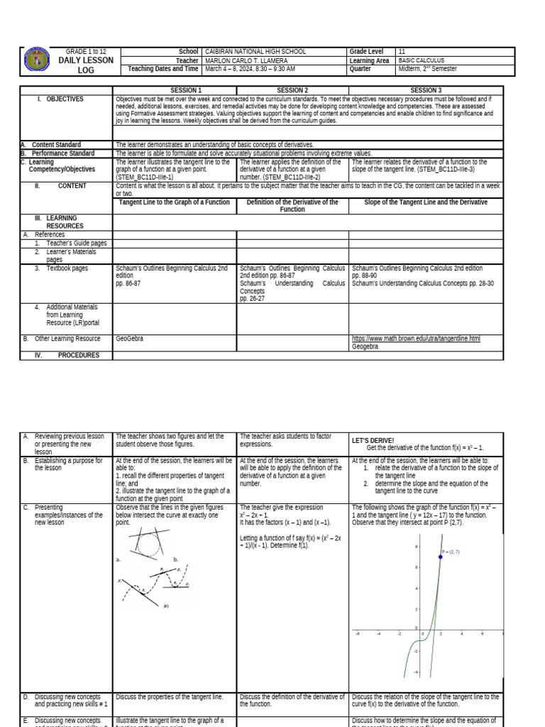 Calculus DLL Week 5 | PDF | Tangent | Derivative