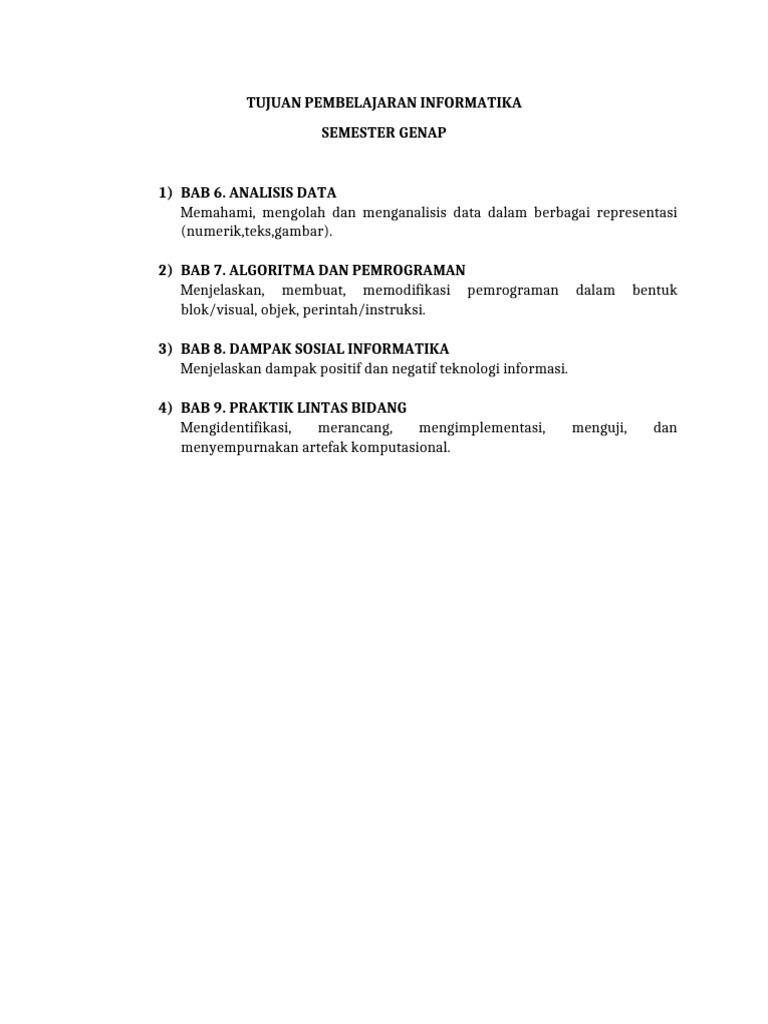 Tujuan Pembelajaran Informatika | PDF | Komputer