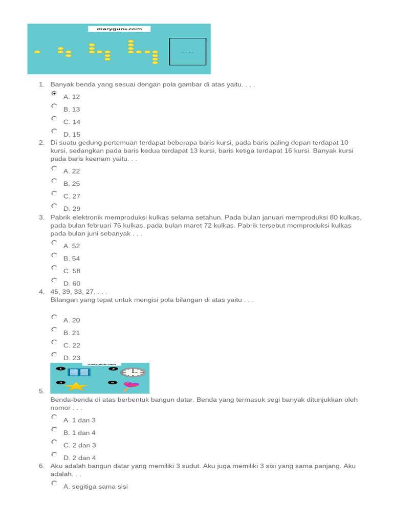 Latihan soal MTK kls 4 | PDF