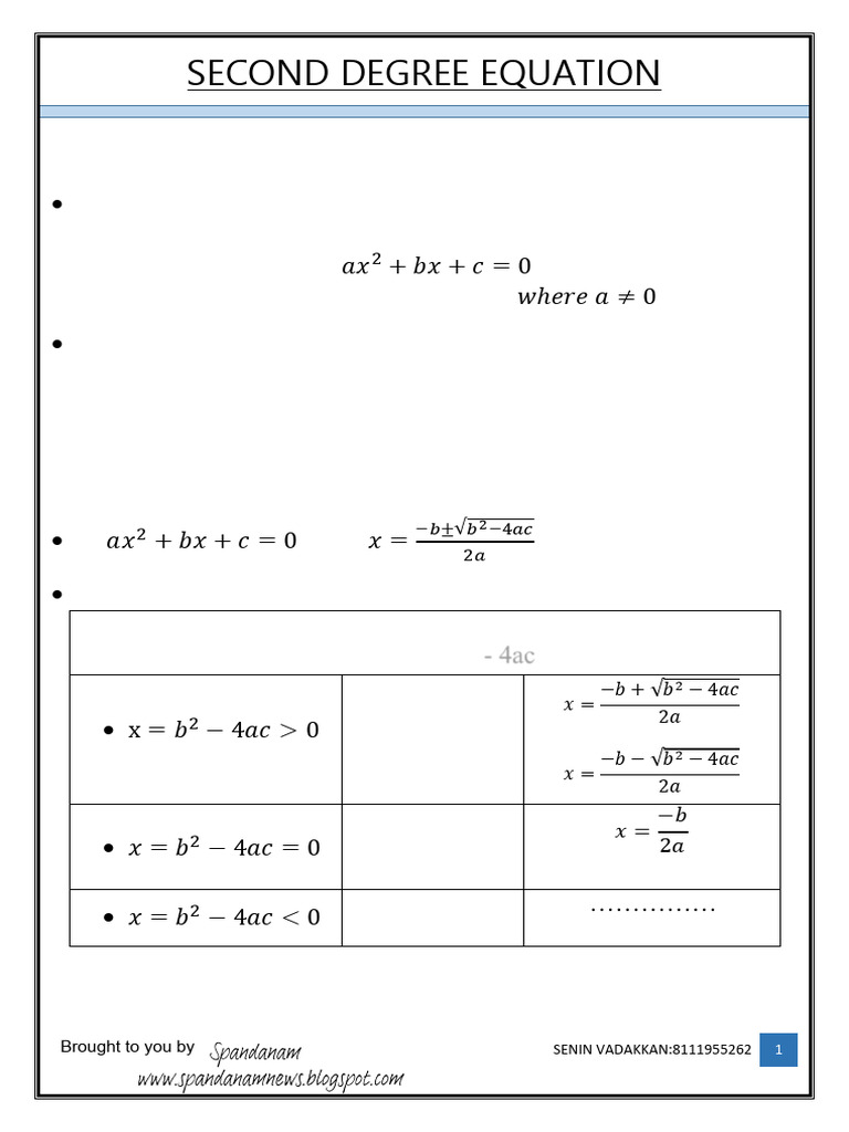 04.second Degree Equation English Medium | PDF