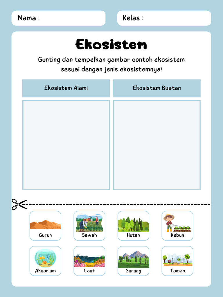 Mengenal Ekosistem Alami dan Buatan Lembar Kerja Biru Putih Ilustratif ...