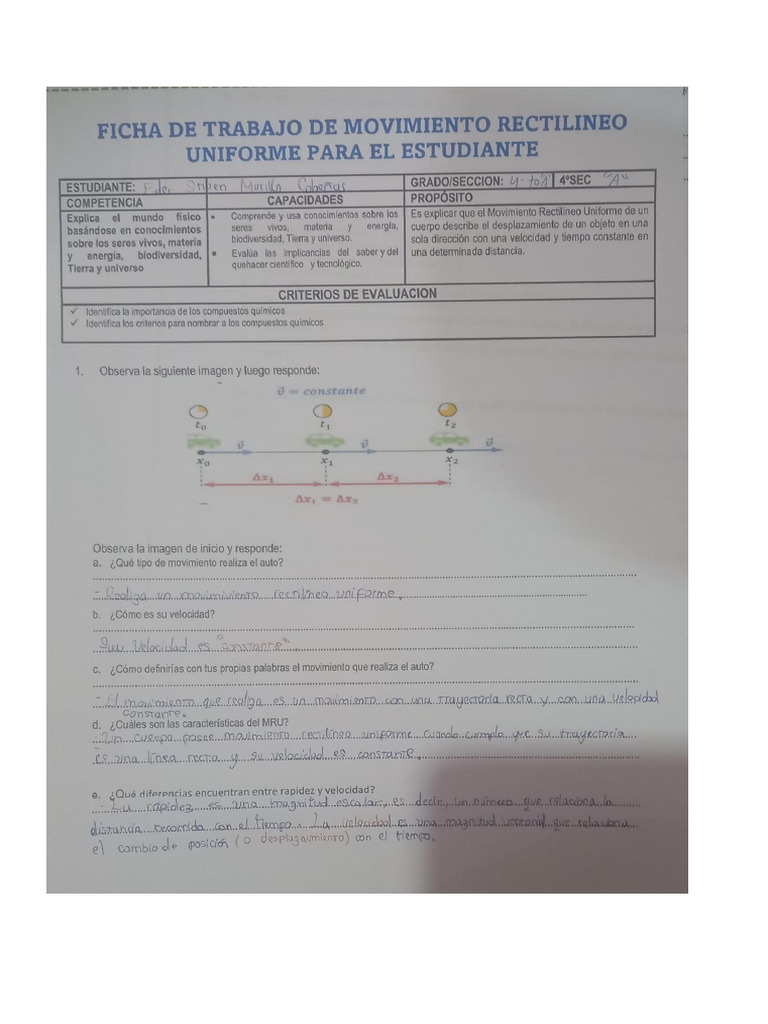 Actividad de CYT 25-10-24 Ficha de MRU | PDF