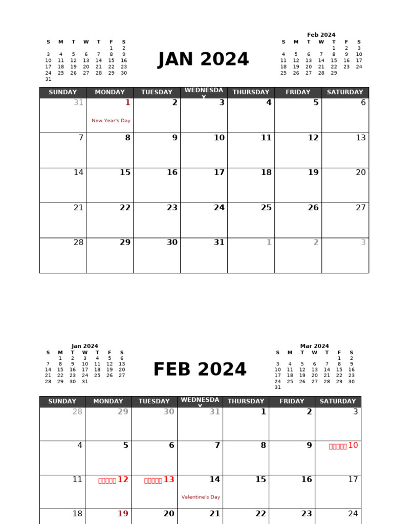 2024 Monthly Planner Template Word 12 | PDF | Observances