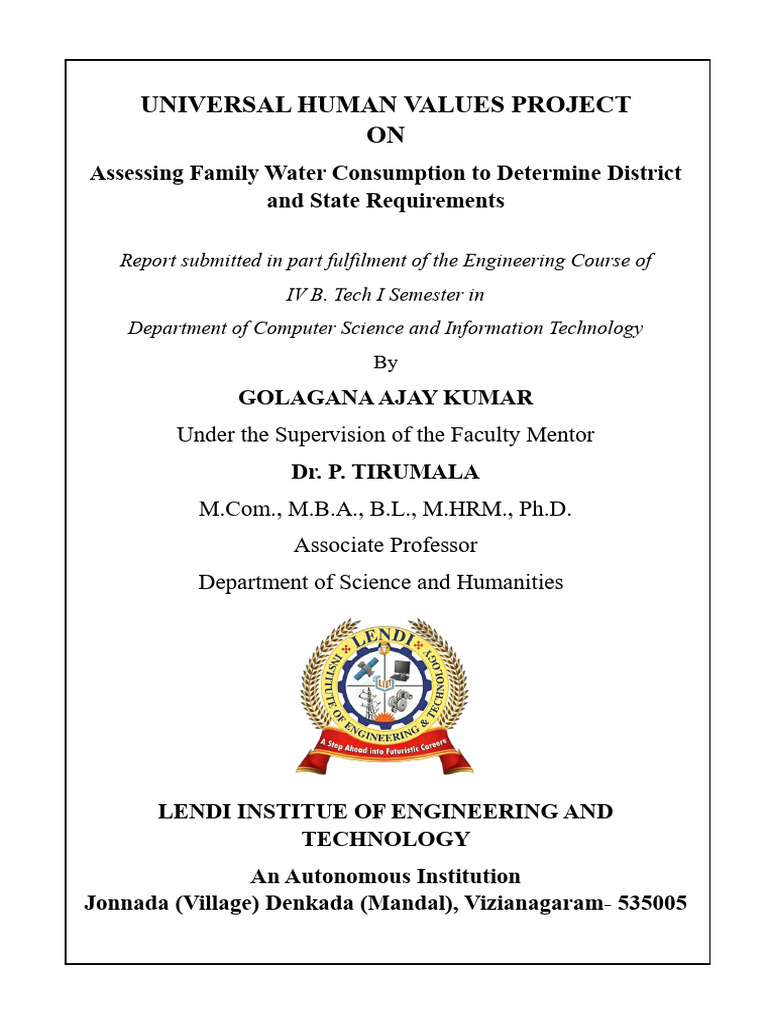 Universal Human Values Project ON: Assessing Family Water Consumption ...